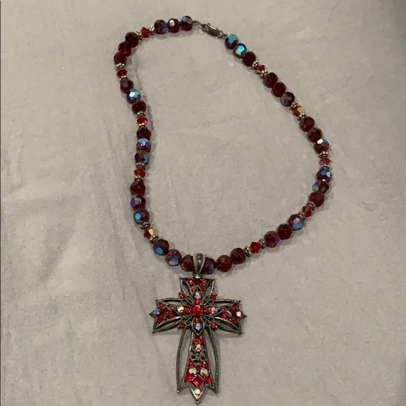 Jewelry | Crystal Ruby Red Cross Necklace | Poshmark